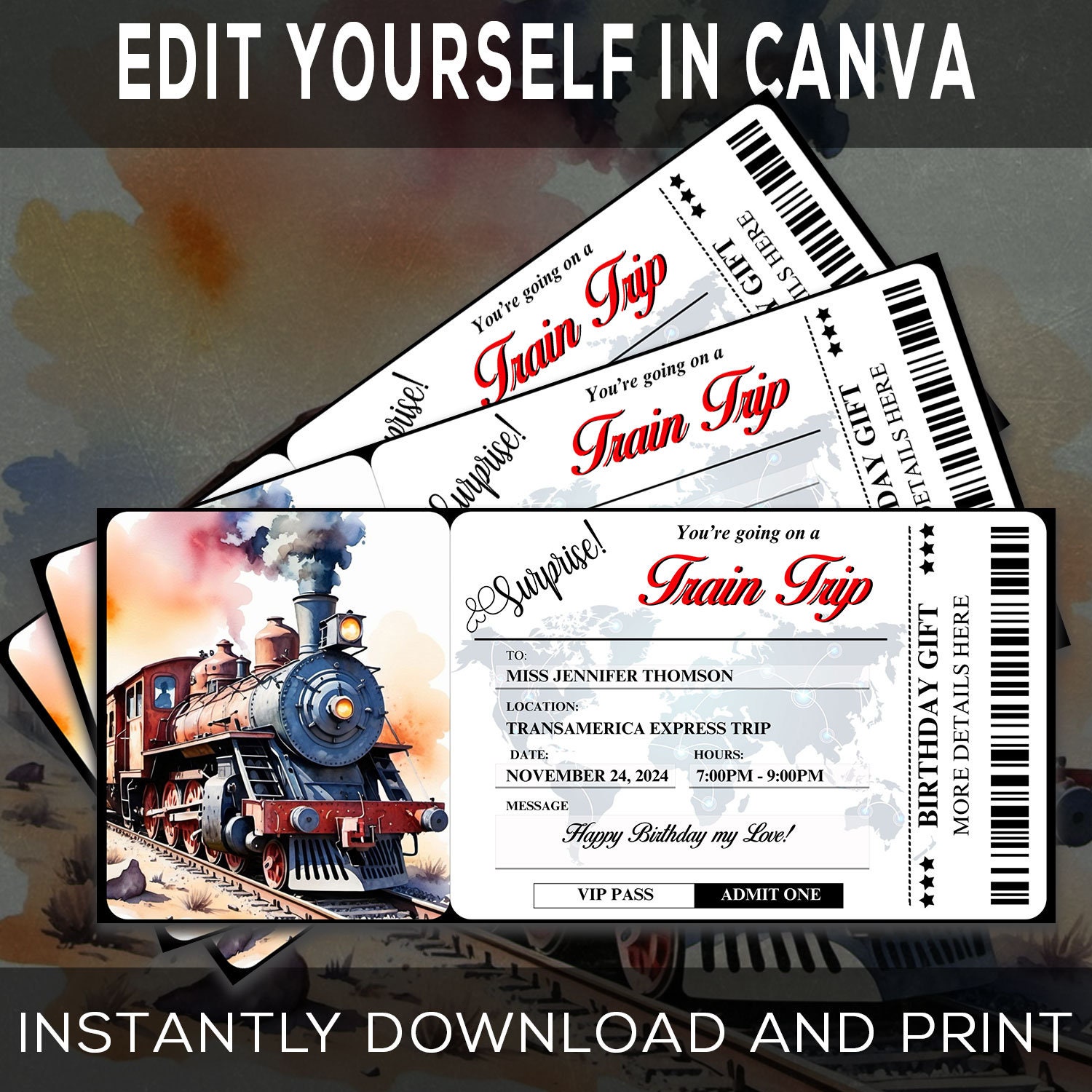 Printable Train Ride Surprise Ticket – Canva Editable (digital Download ...