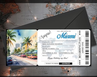 Printable, Editable MIAMI Surprise BOARDING Pass TICKET, Trip Ticket to ...