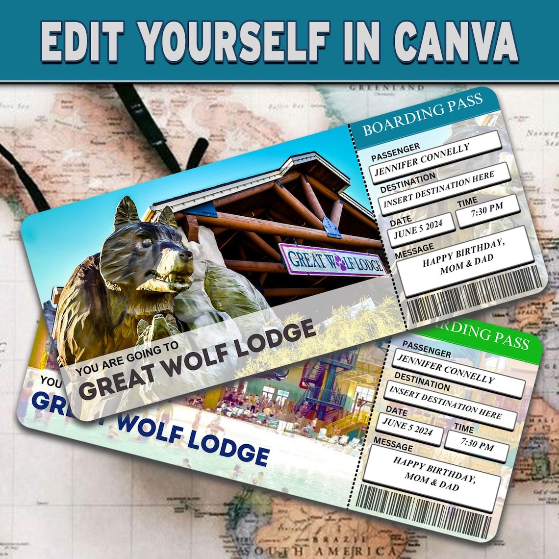 Printable Great Wolf Lodge Surprise Reveal Trip Gift Template, CANVA ...