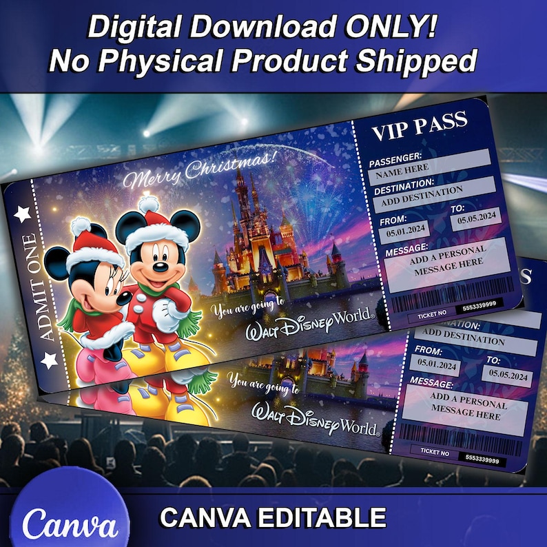 Personalised Christmas Disneyworld Ticket Theme Park Surprise Reveal ...