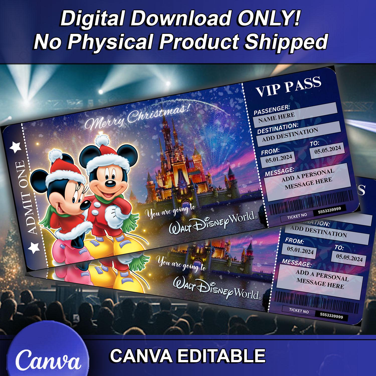 Personalised Christmas Disneyworld Ticket Theme Park Surprise Reveal ...