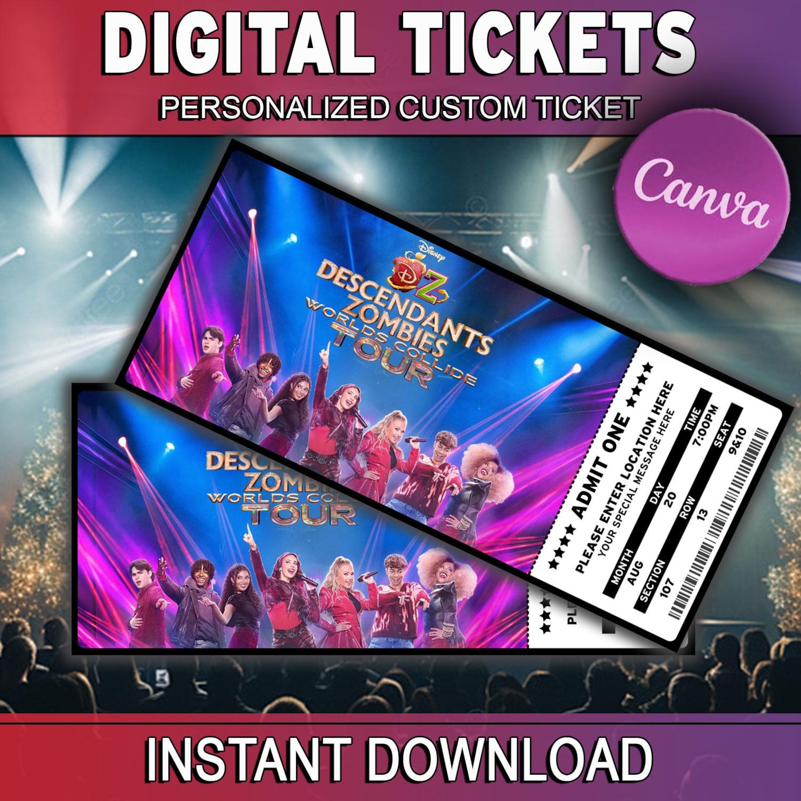 Editabled Descendants Zombies Worlds Collide Tour Concert Show Pass ...