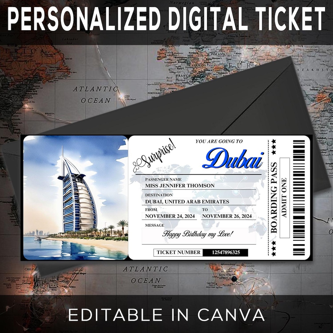 Editable Ticket DUBAI Surprise BOARDING Pass Ticket, Travel Trip Ticket ...