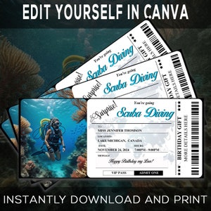 Scuba Diving Gift Ticket Template, Surprise Reveal (digital Download ...
