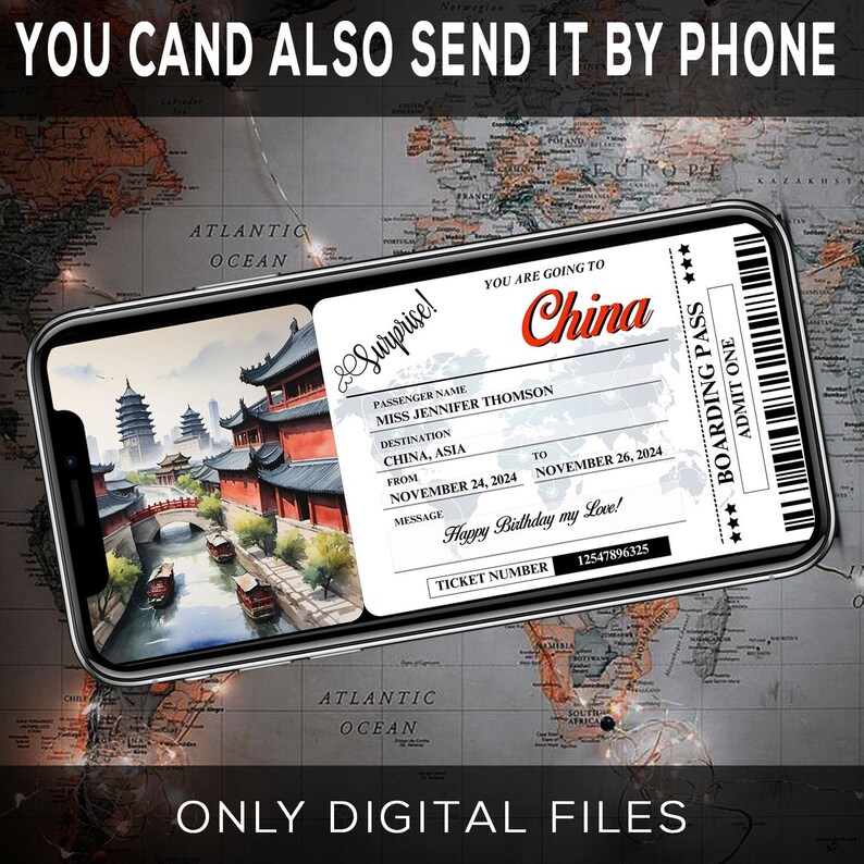 Editable China Surprise Boarding Pass Ticket (canva PDF) - Etsy Canada
