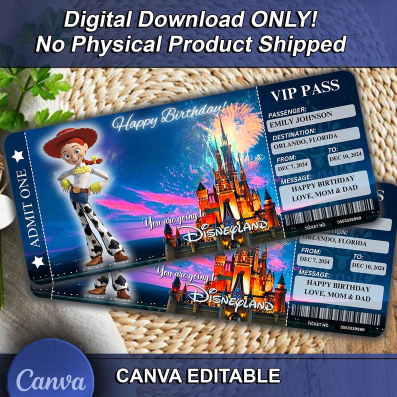 Toy Story Theme Park Surprise Ticket, Reveal Boarding Pass (editable ...
