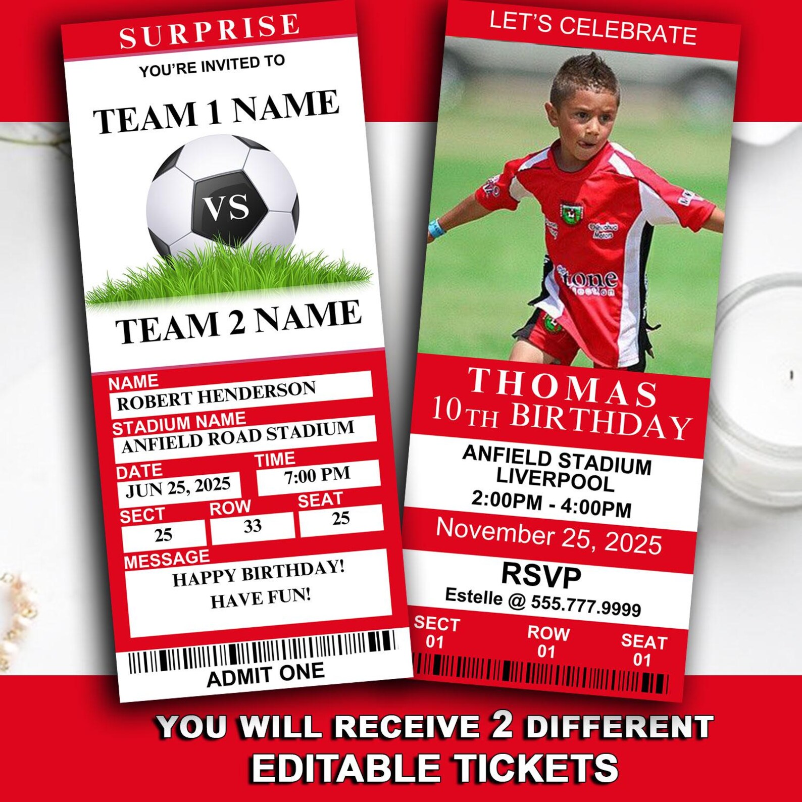Soccer Ticket Birthday Invitation, Editable Canva Template (digital ...