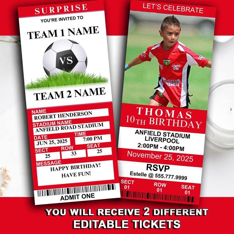 Soccer Ticket Birthday Invitation, Editable Canva Template (digital ...