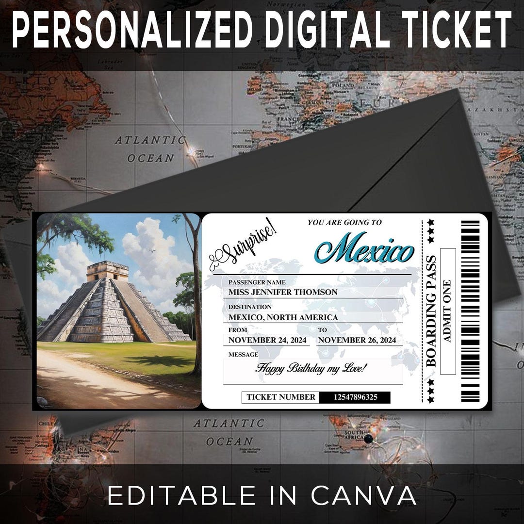 Printable Editable MEXICO Surprise BOARDING Pass TICKET, Trip Ticket to ...
