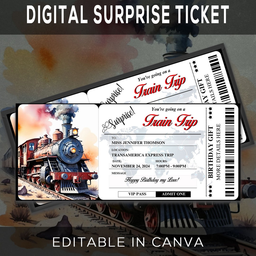 Printable Train Ride Surprise Ticket – Canva Editable (digital Download ...