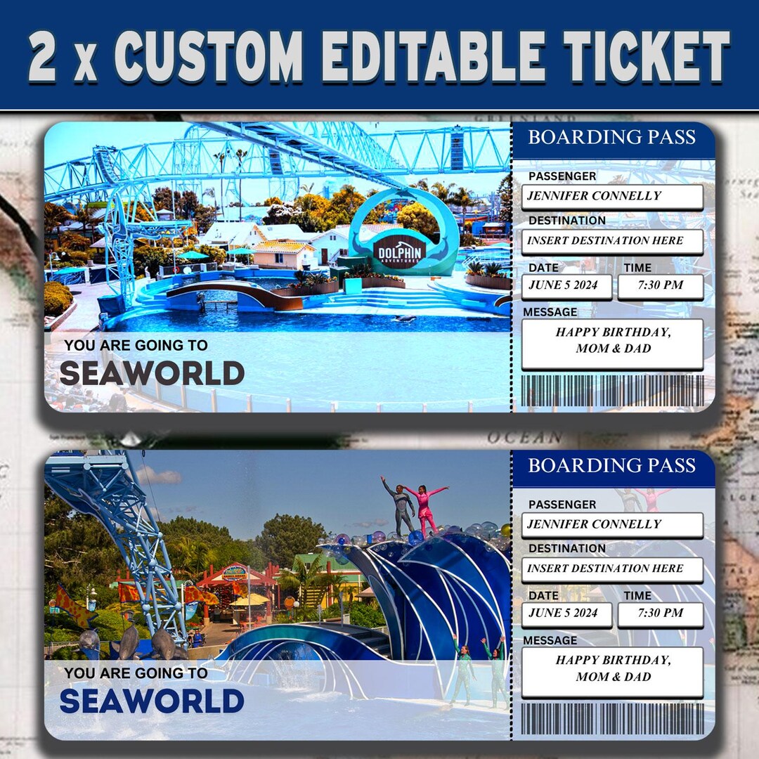 Seaworld Surprise Trip Reveal Ticket, Editable Boarding Pass (digital ...