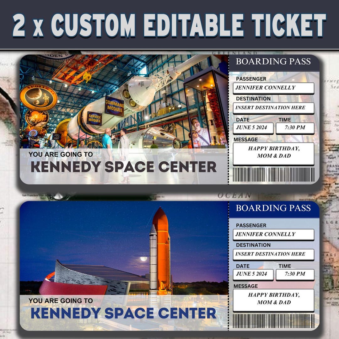 Kennedy Space Center Trip Ticket | Surprise Reveal Gift (canva Editable ...