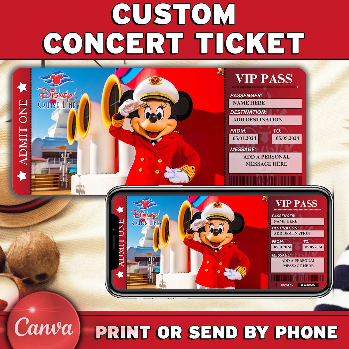 Mickey Mouse Cruise Surprise Ticket Printable Theme Park Surprise ...