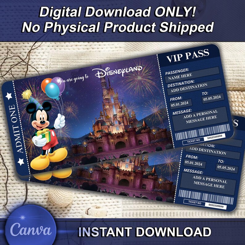 Personalized Disneyworld Ticket Theme Park Surprise Ticket, Gift Reveal ...