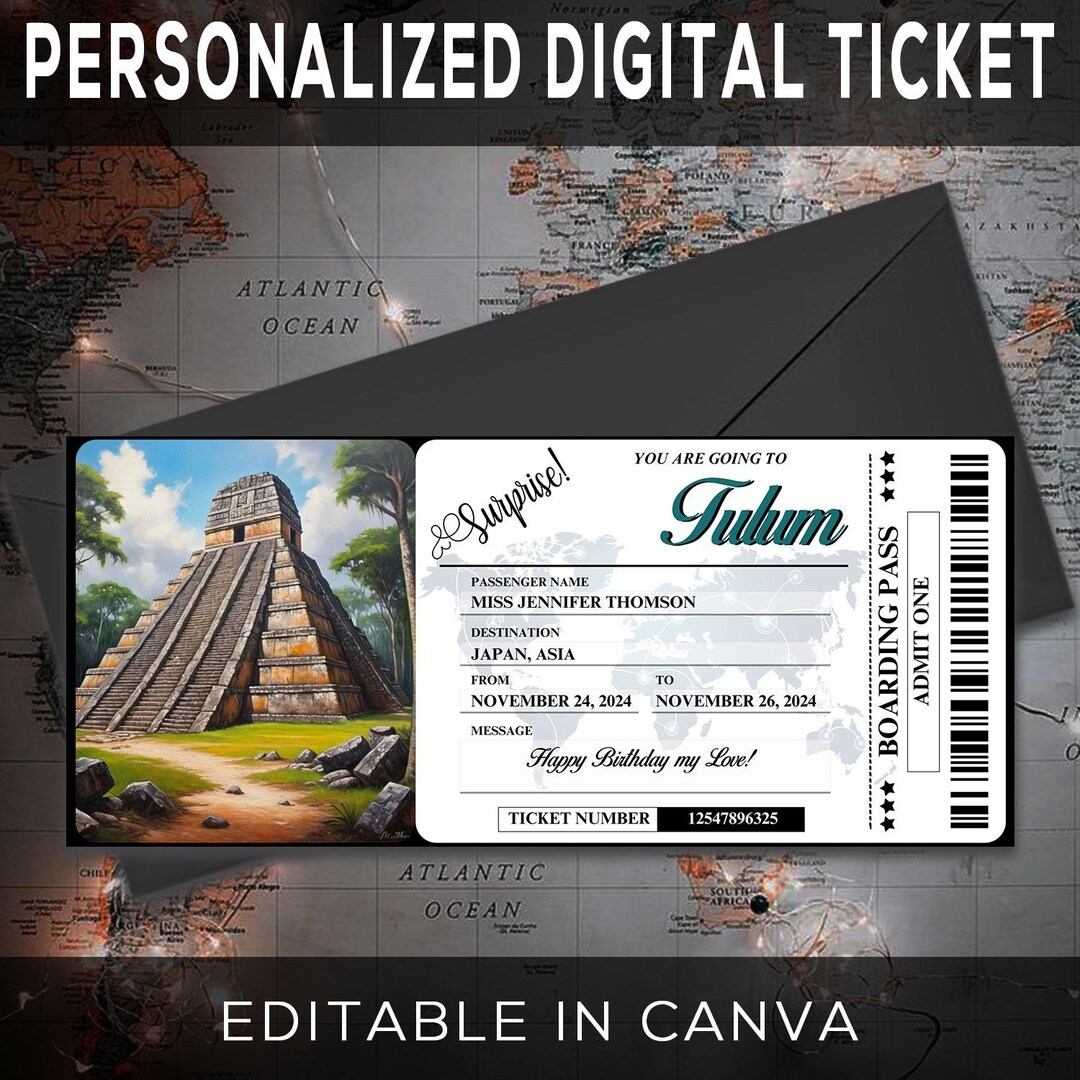 Printable Editable TULUM Surprise BOARDING PASS Ticket, Trip Ticket to ...