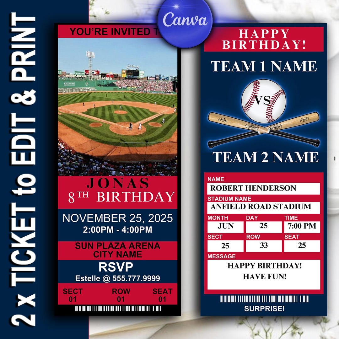 Baseball Ticket Birthday Invitation, Baseball Ticket Invite Template ...