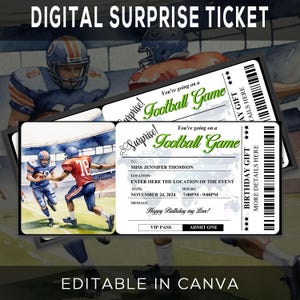 Football Game Show Ticket, Gift Sports Game Ticket Editable, Surprise ...