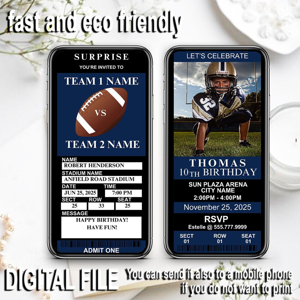 Editable Football Game Ticket Invitation, Custom Canva Ticket (digital ...