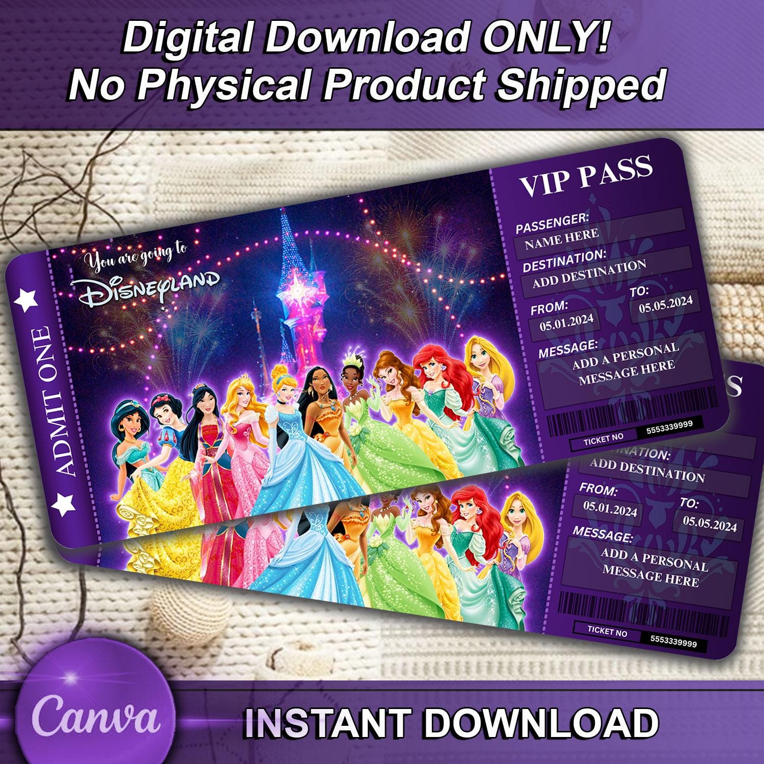 Personalized Disneyworld Ticket Theme Park Surprise Ticket, Gift Reveal ...