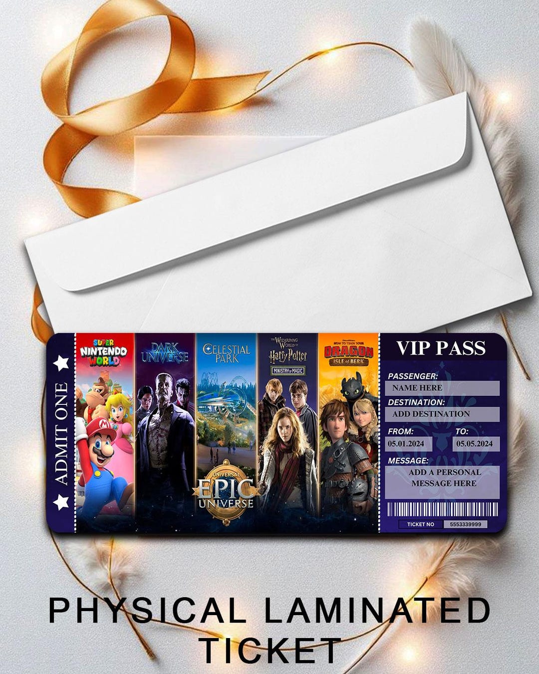 Holographic Foil Laminated Epic Universe Ticket | Physical Laminated ...