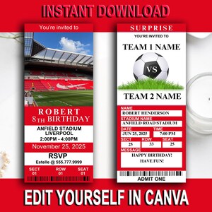 Soccer Ticket Birthday Invitation, Editable Canva Template (digital ...