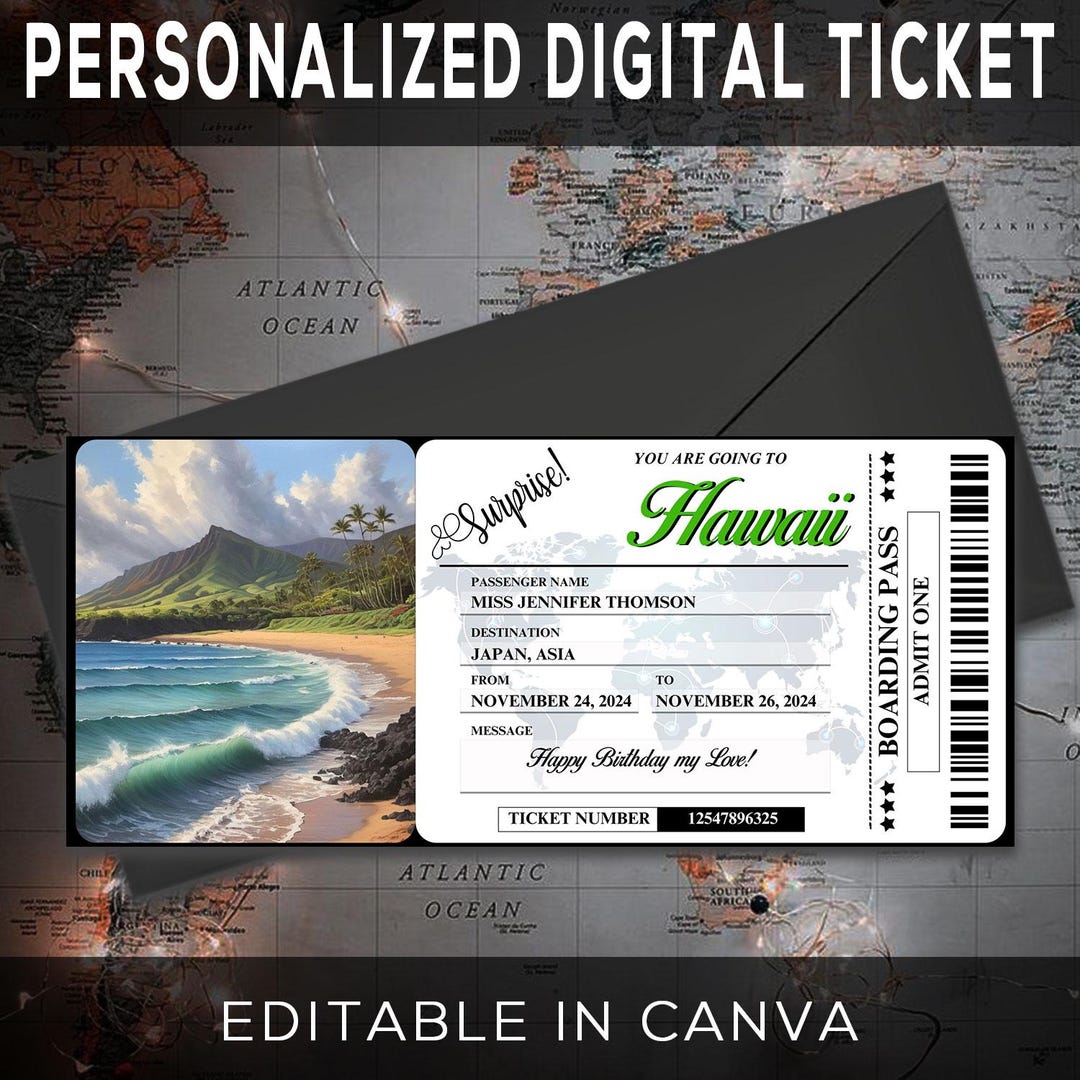 Hawaii Trip Surprise Gift Ticket - You're Going to HAWAII - Printable ...