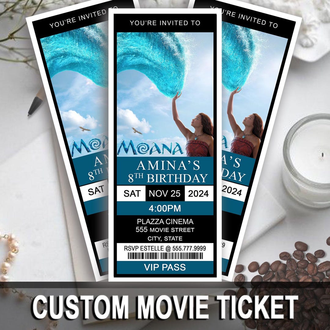 Editable Moana 2026 Movie Birthday Ticket Invitation (digital Download ...