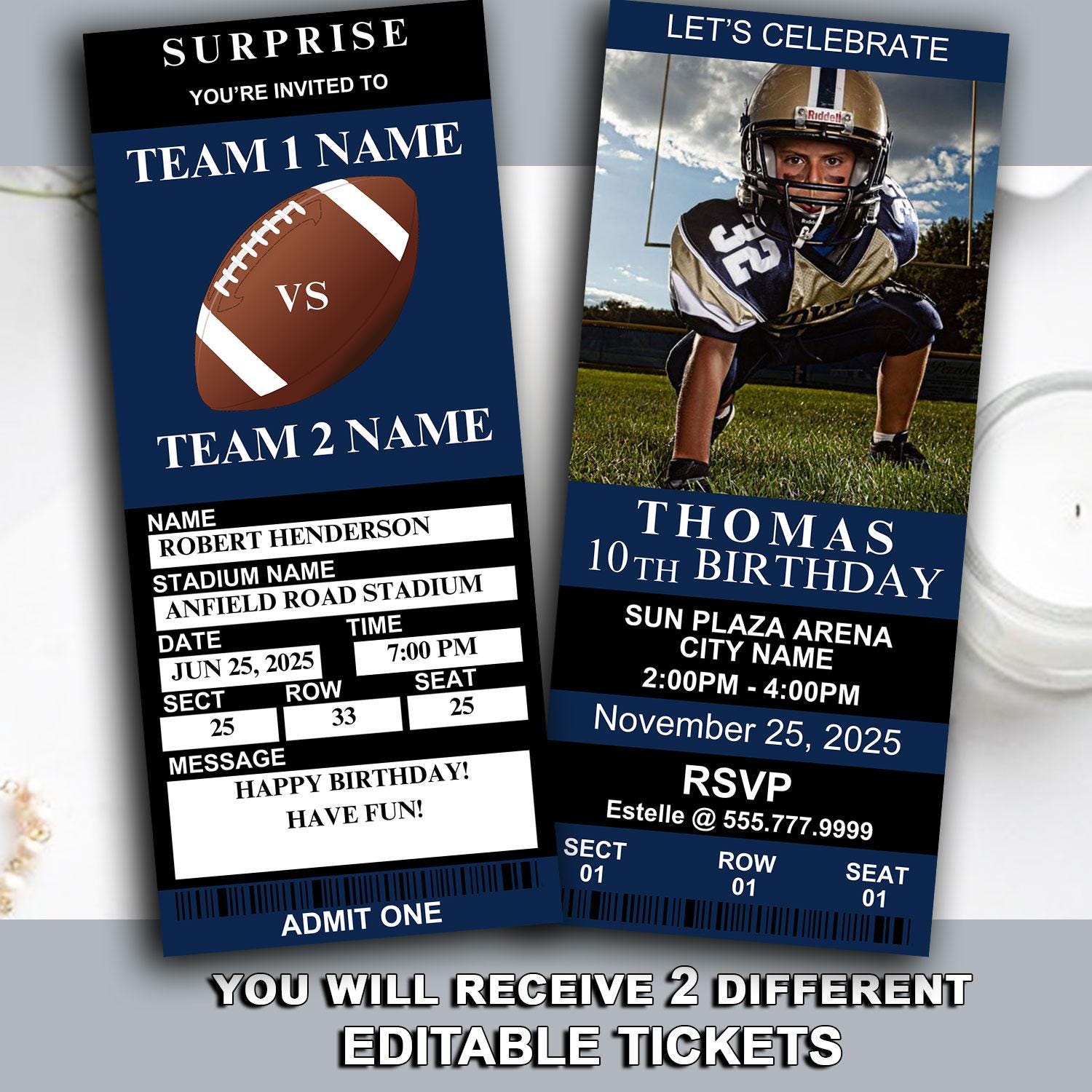 Editable Football Game Ticket Invitation, Custom Canva Ticket (digital ...