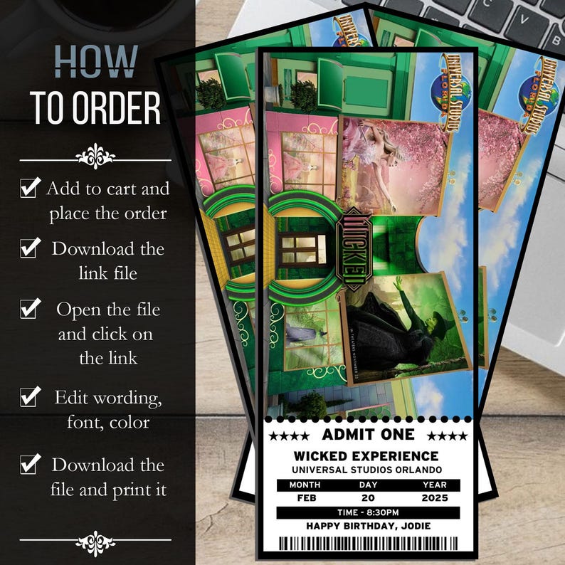 Wicked Universal Studios Ticket, Editable Birthday Souvenir (digital ...