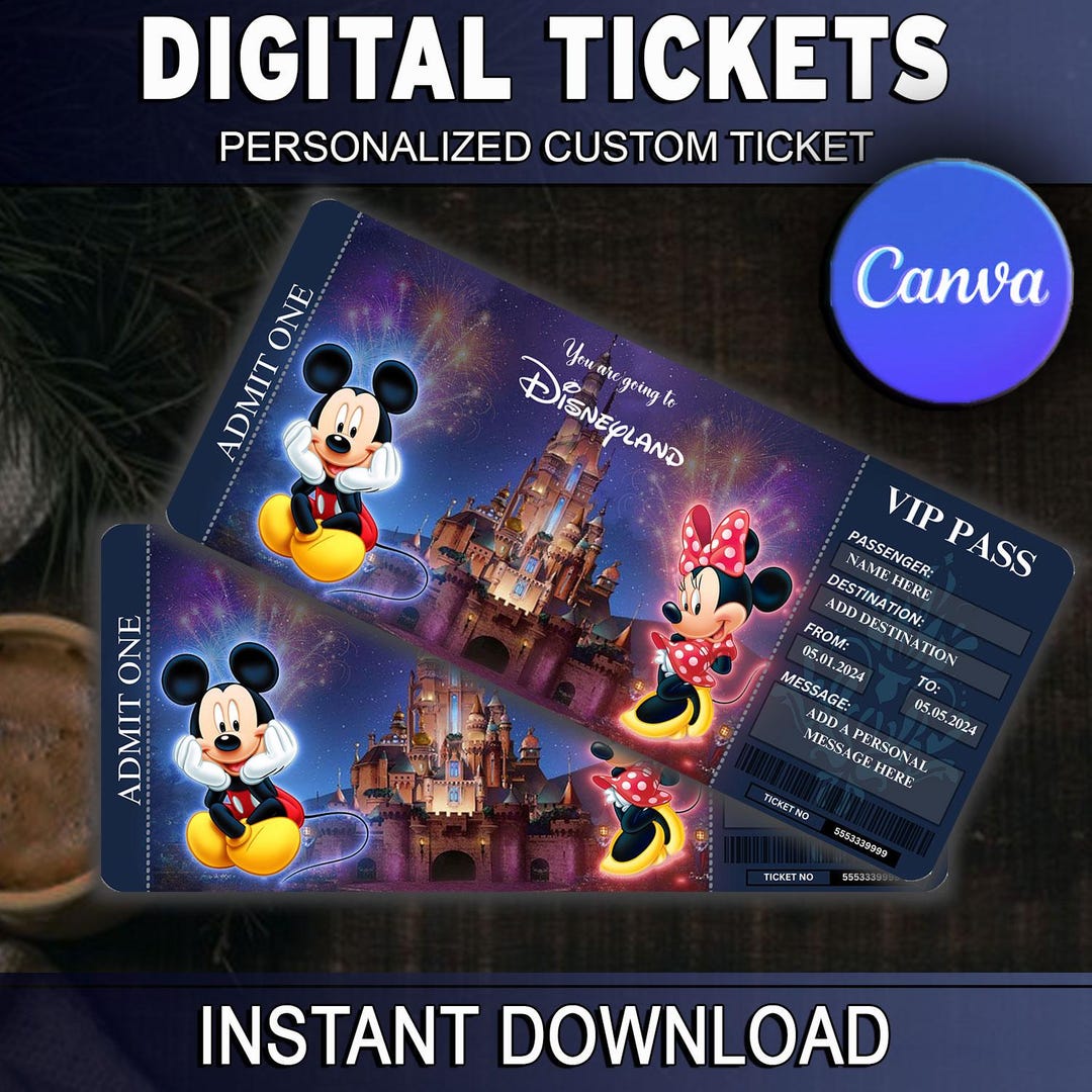 Editable Disney World Disneyland Surprise Ticket, Disney Reveal, Disney ...