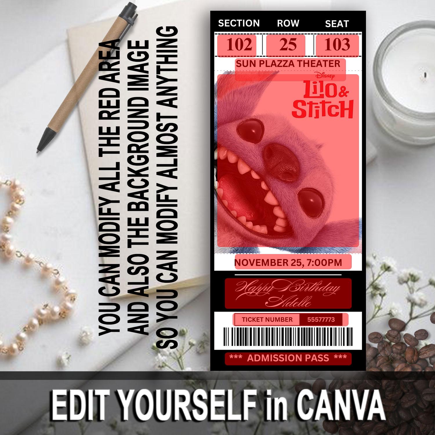 Printable Lilo & Stitch 2025 Cinema Voucher, Lilo Stitch Ticket Cinema ...