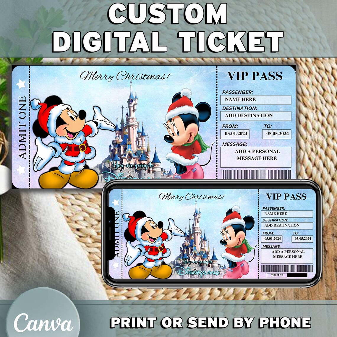 Personalised Christmas Disneyworld Ticket Theme Park Surprise Reveal ...