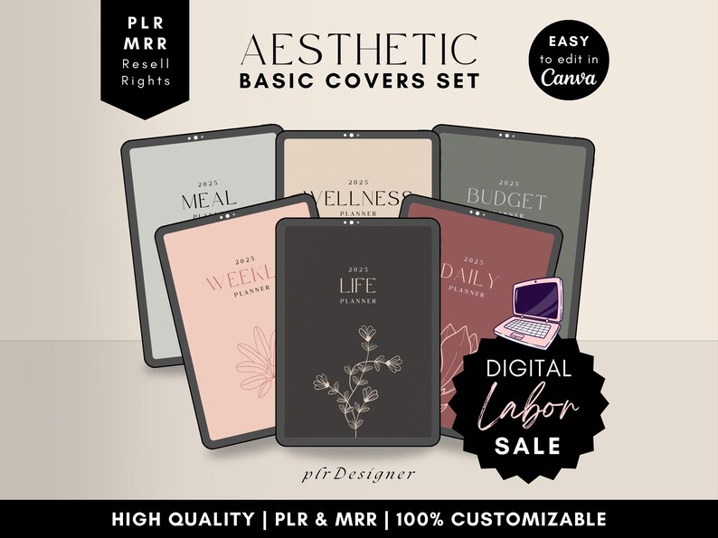 PLR MRR Basic Digital Covers Set, Aesthetic Design, Customizable Canva ...