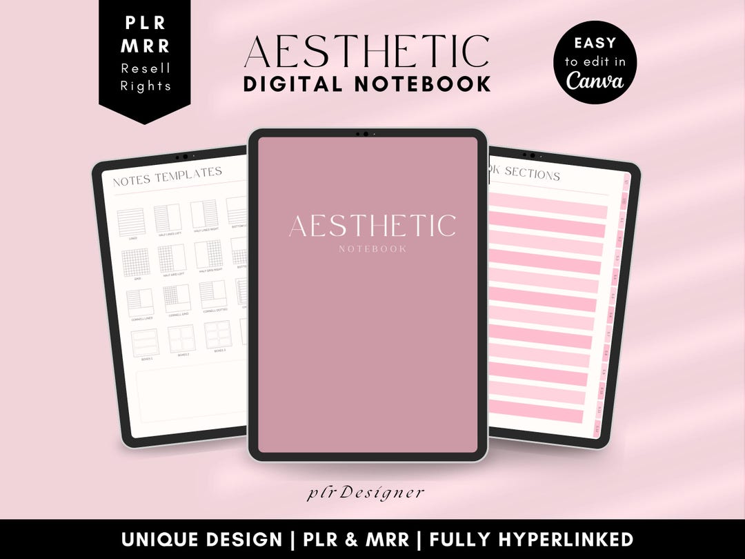 PLR Digital Notebook Aesthetic Design, Premium Pastel Pink Canva ...
