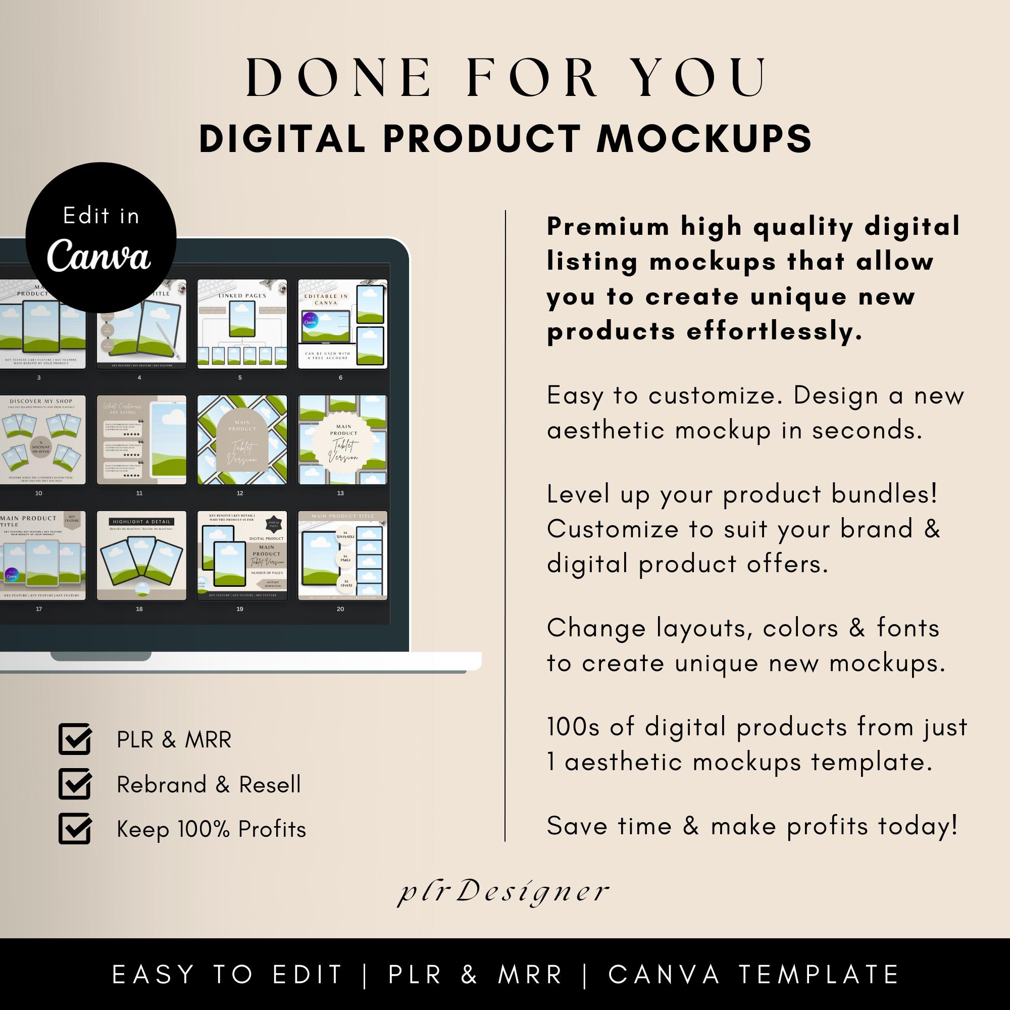 PLR MRR Digital Product Mockup Templates, Etsy Listing Canva Template ...