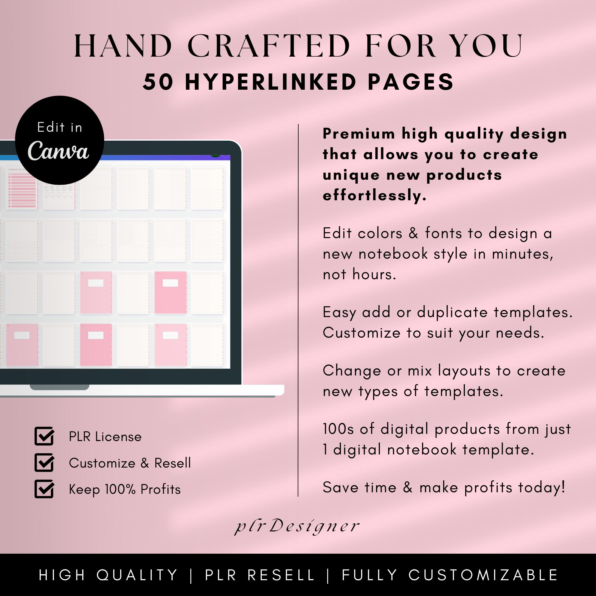 PLR Digital Notebook Aesthetic Design, Premium Pastel Pink Canva ...