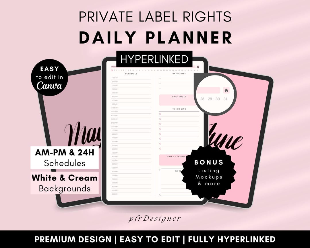 PLR Digital Daily Planner, Hyperlinked. PLR Daily Planner Undated ...
