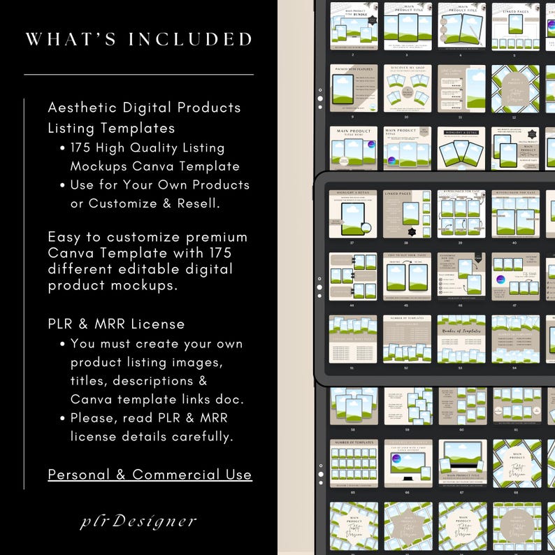 PLR MRR Digital Product Mockup Templates, Etsy Listing Canva Template ...