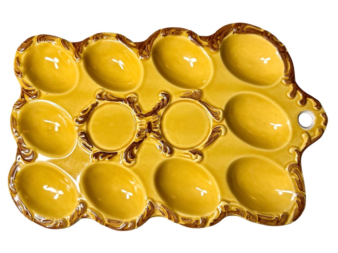 Vintage 1960s Rossini Japan Mustard Yellow/harvest Gold Ceramic Deviled Eggs Serving Platter ...