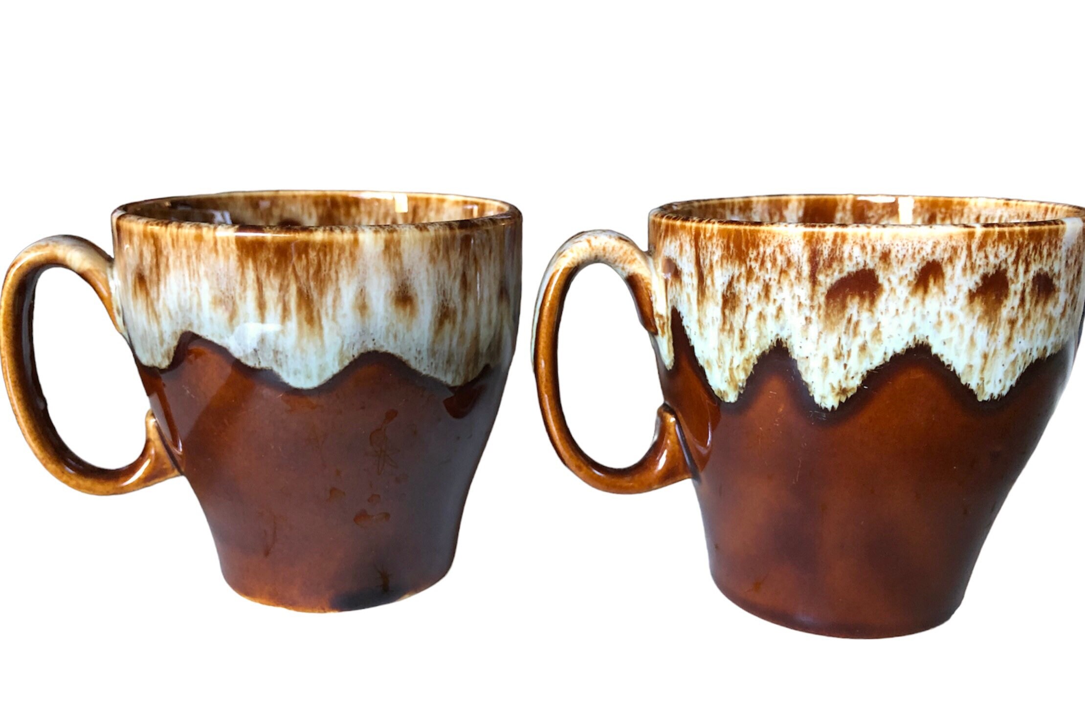 Pair of Vintage Baby Blue & Brown Drip Glaze Coffee Mugs - Etsy