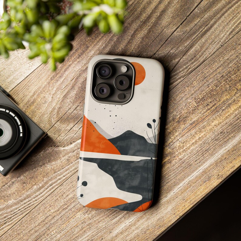 Minimalist Sunset Mountain Phone Case Modern Abstract Design for iPhone ...