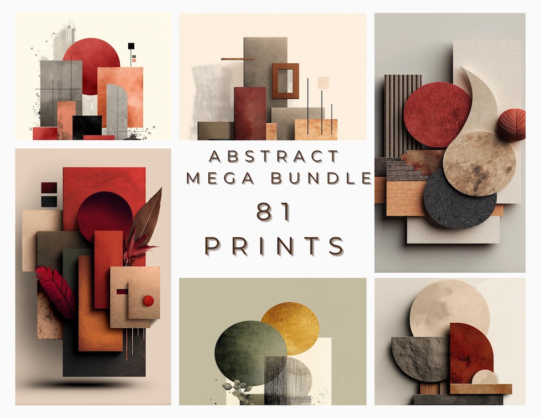 Modern Abstract Geometric Wall Art Bundle – 81 Printable Mid-century ...