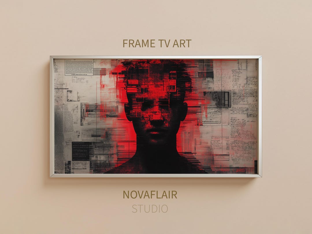 Abstract Red Portrait Art - Digital Frame TV Artwork, Modern Grunge ...