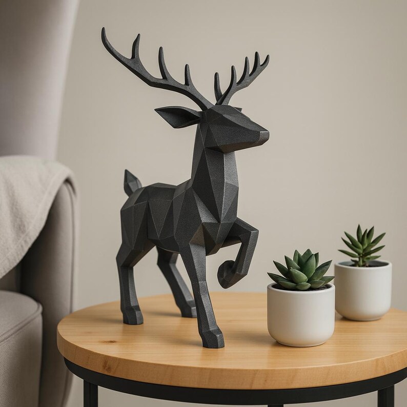 Low Poly Reindeer Christmas Decor – Modern 3D Printed Deer Sculpture ...