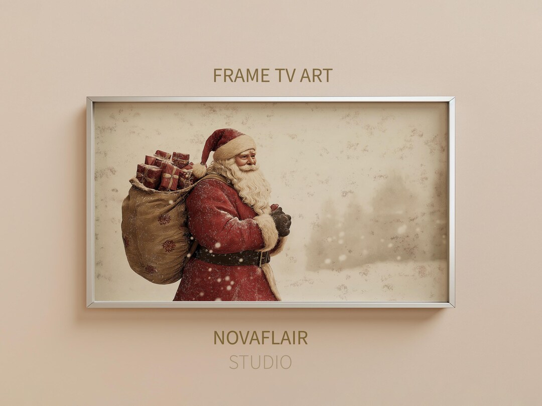 Vintage Santa Christmas Frame Tv Art, Neutral Holiday Santa Claus ...