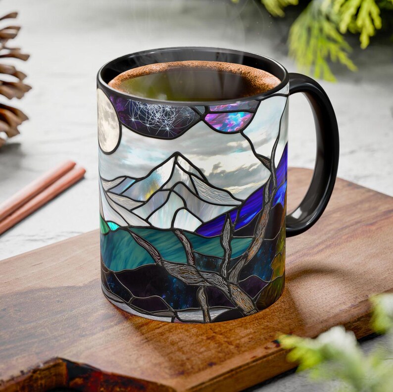Stained Glass Mountains Mug Mountain Range Coffee Mug Outdoor Lover ...
