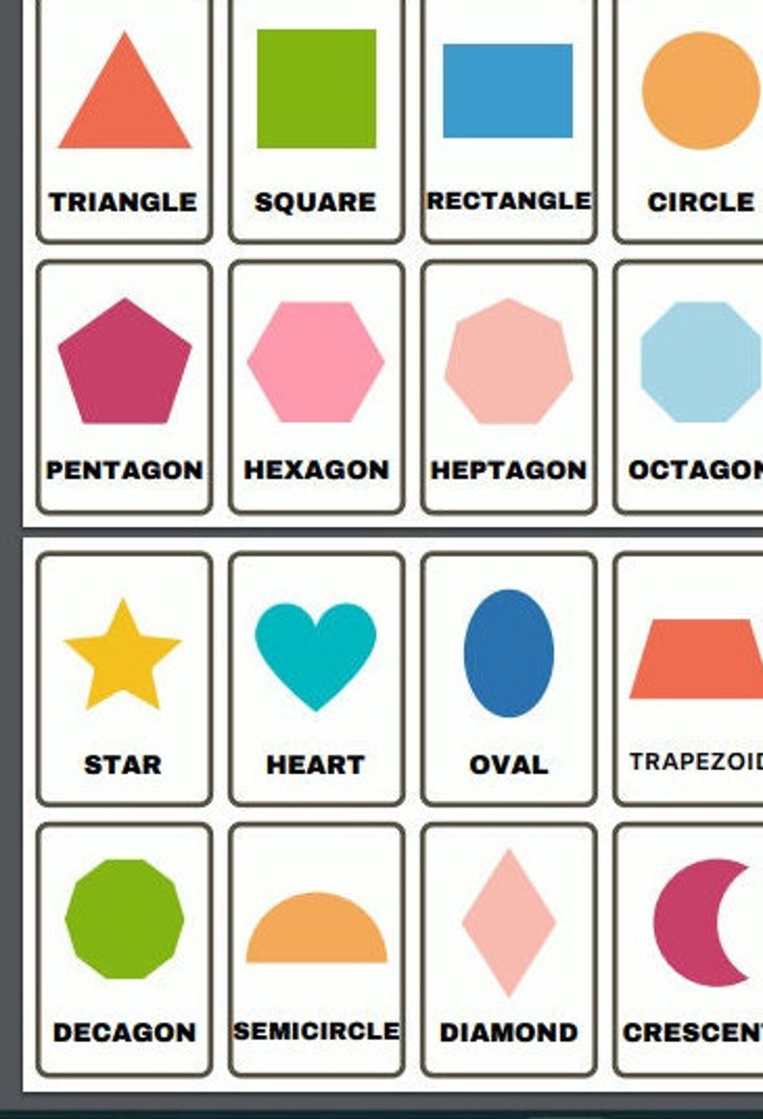 Educational Shapes and Colors Flashcards - Etsy