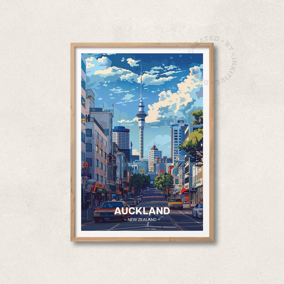 Auckland Poster New Zealand Artwork, Auckland Skyline Print, Travel ...