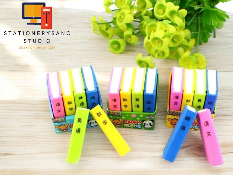 Book Style Pencil Erasers | Cute Mini Eraser Designed | Stationary ...