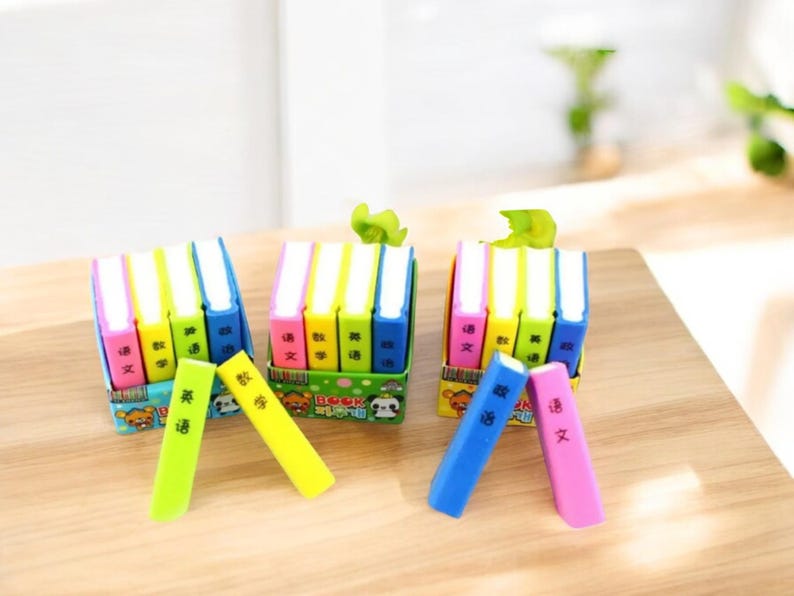 Book Style Pencil Erasers | Cute Mini Eraser Designed | Stationary ...